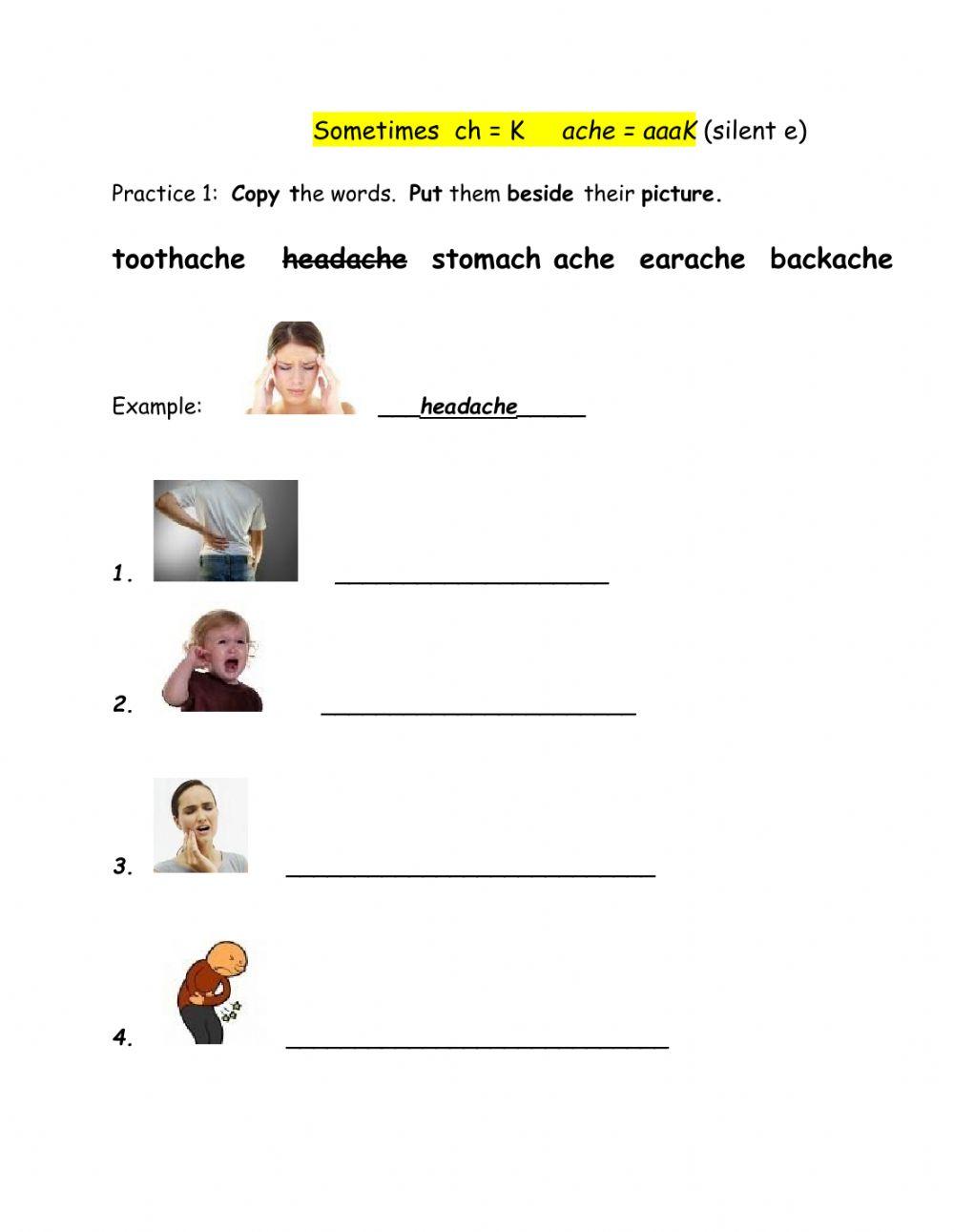 Aches activity | Live Worksheets