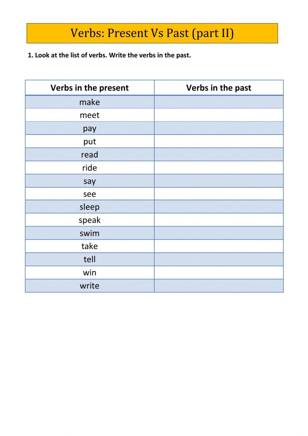 Present Vs Past II worksheet | Live Worksheets