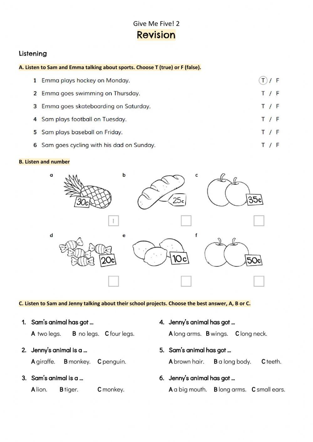 Revision - Give me 5 (first part of the year) worksheet | Live Worksheets