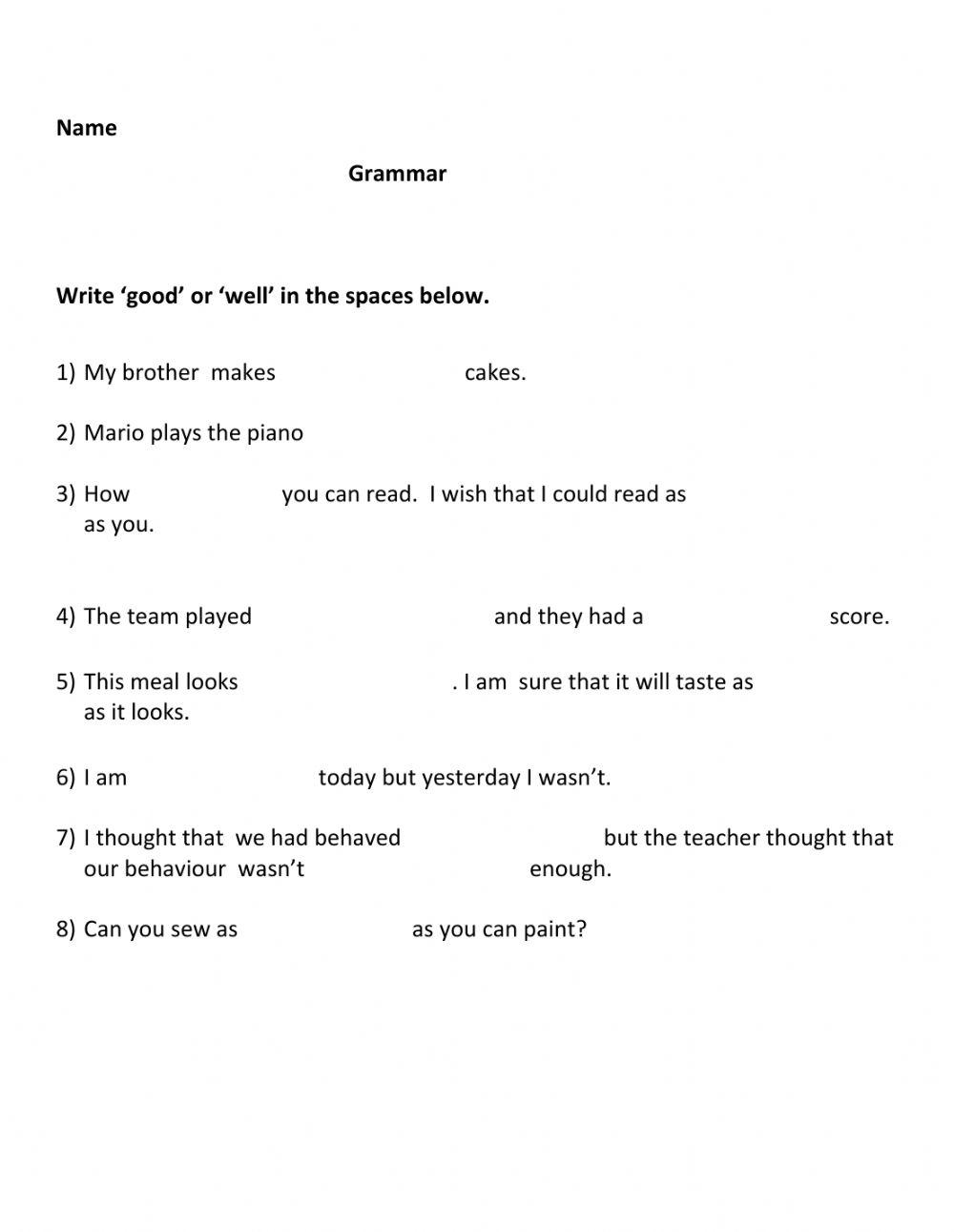 Grammar- Using 'well' and 'good' correctly 5809661