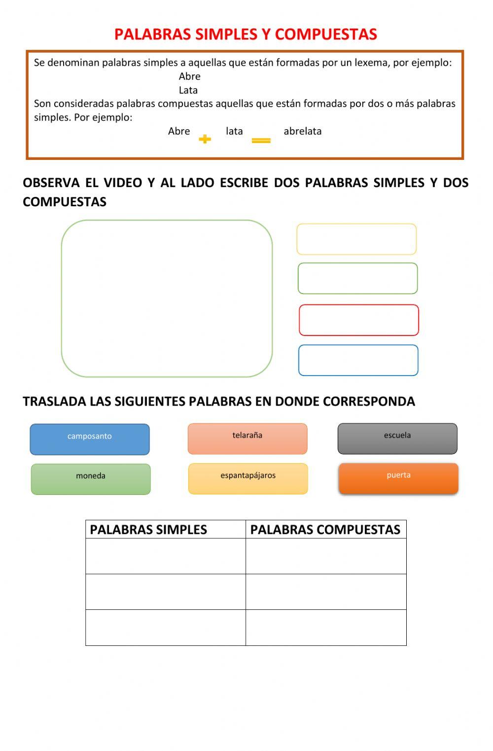 Palabras simple… | Free Interactive Worksheets | 264437