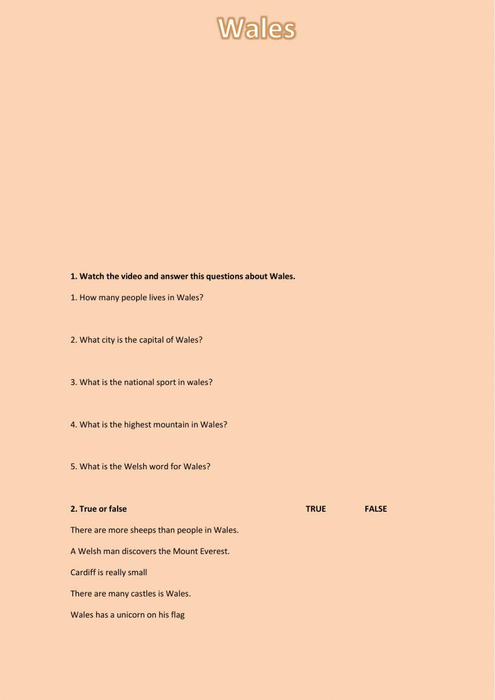 Wales | Free Interactive Worksheets | 264727