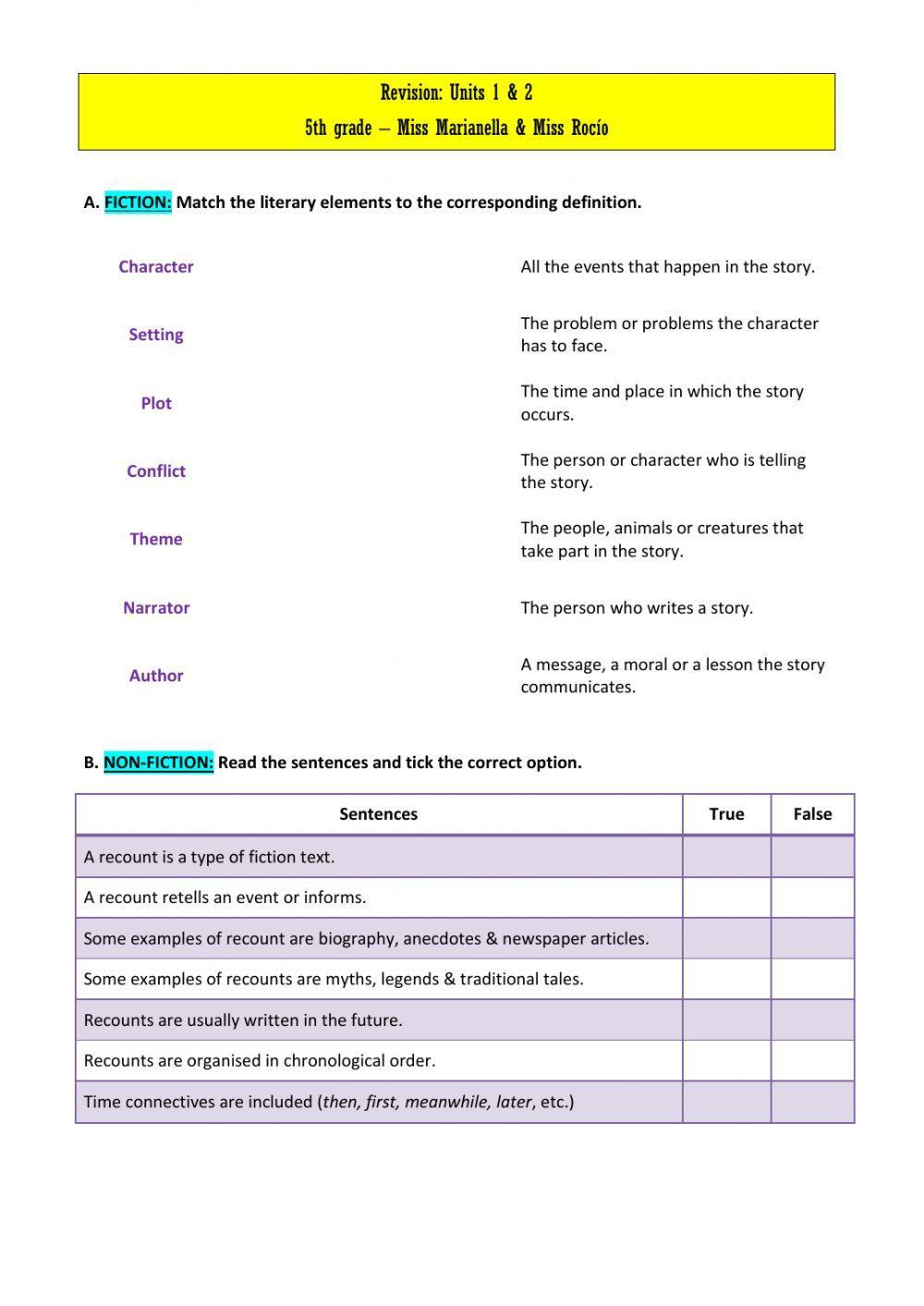 Revision units 1 &2 worksheet | Live Worksheets