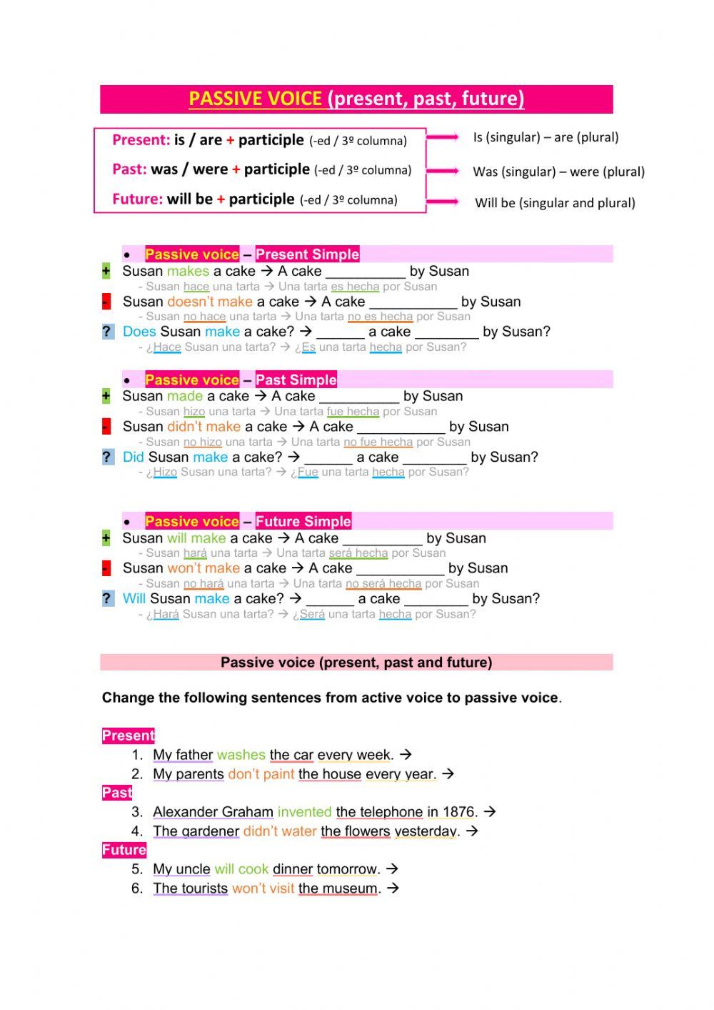 Passive voice - Affirmative and negative (present, past,