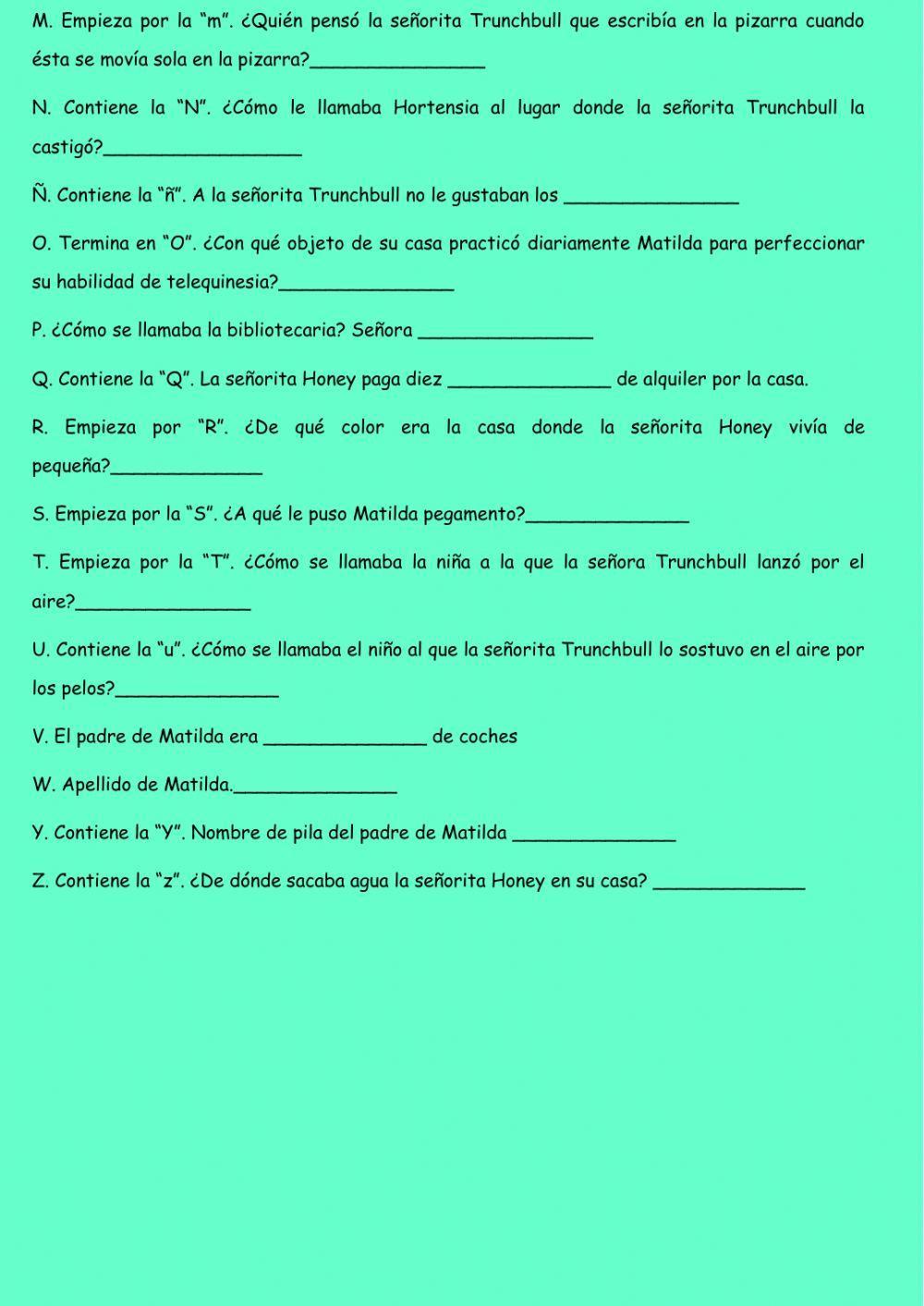Pasapalabra de matilda worksheet | Live Worksheets