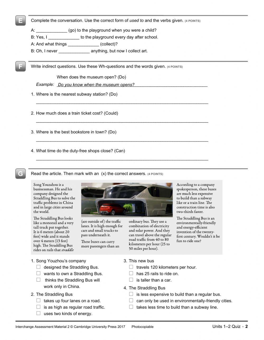 Units 1-2 Quiz IC2 online exercise for | Live Worksheets