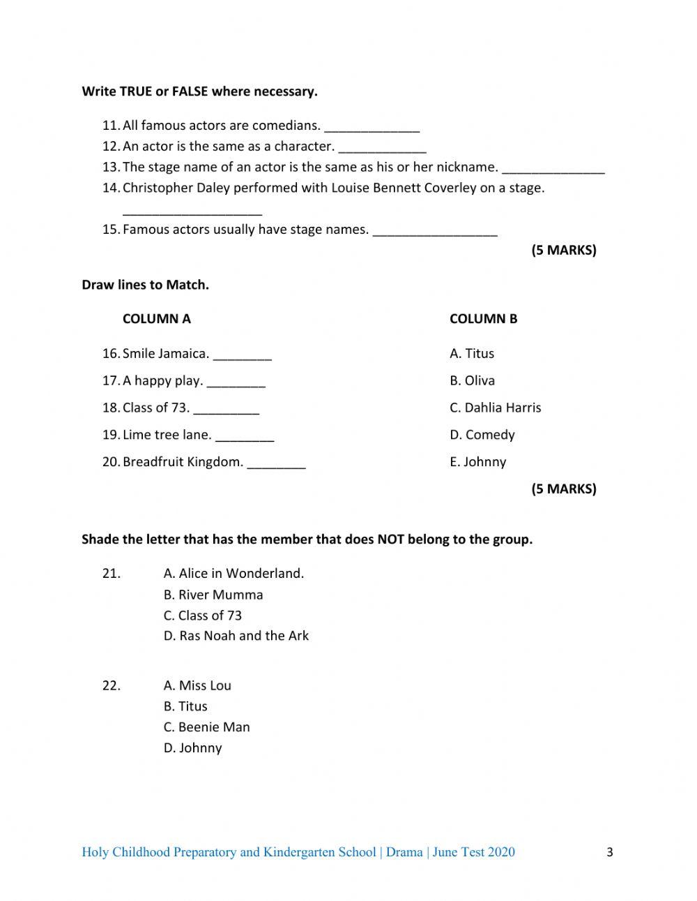 Drama Test - Famous Actors 5813129 | Maureen Sculley