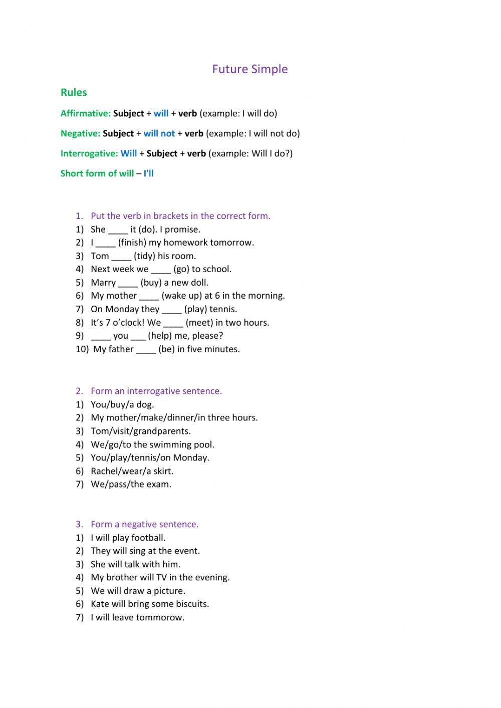 Future simple | Free Interactive Worksheets | 266043