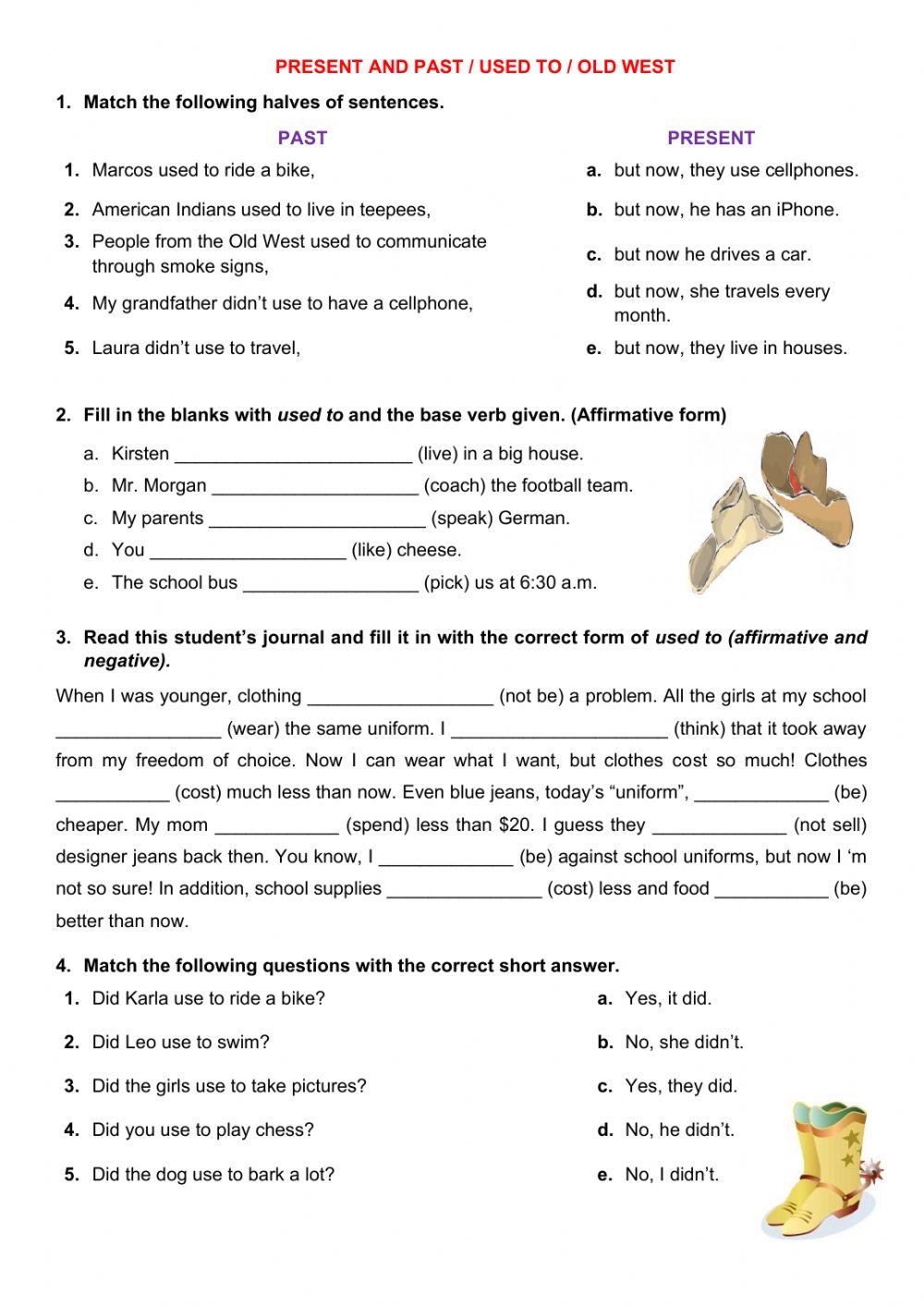 Present and past - used to - old west worksheet | Live Worksheets