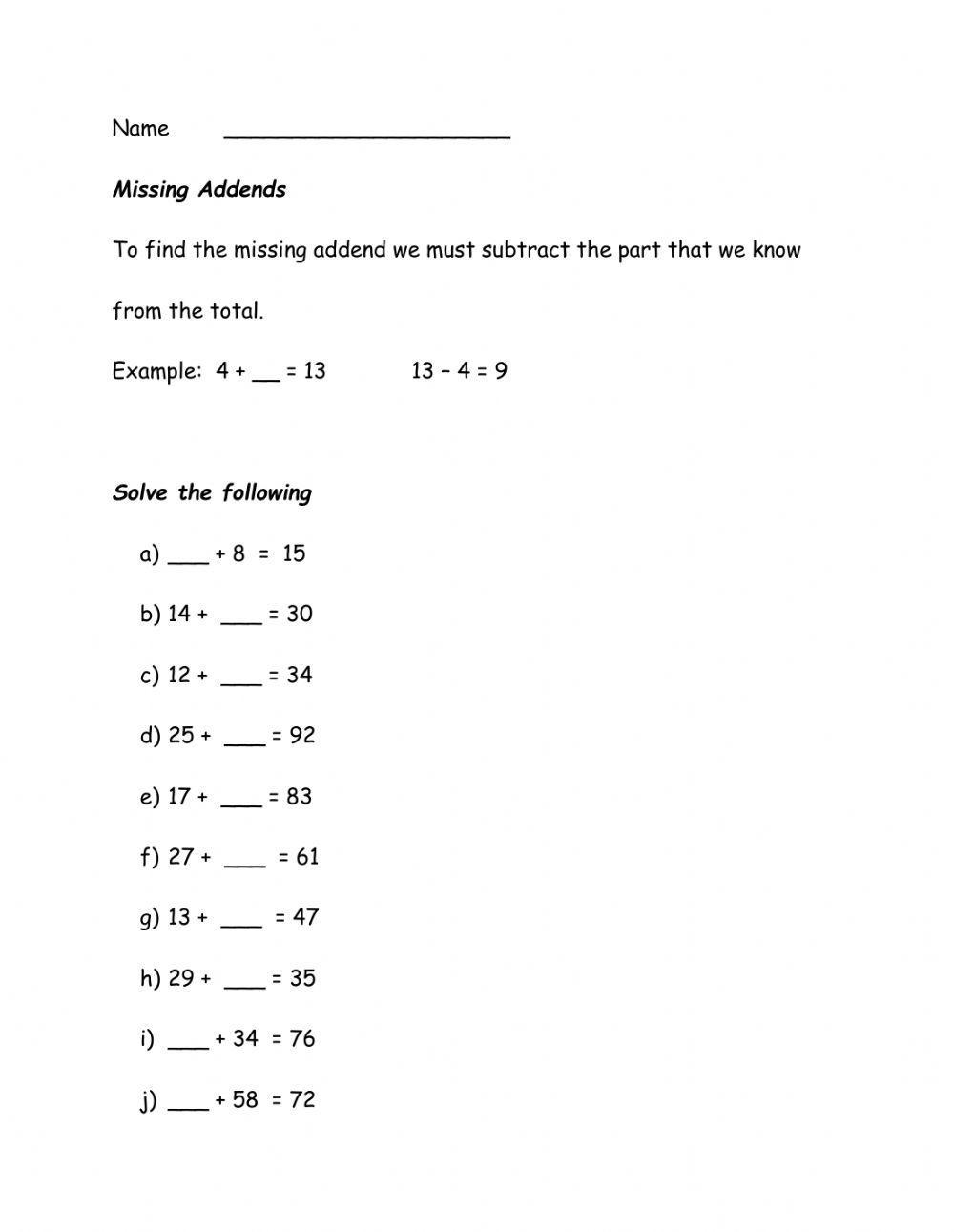 Missing Addends Live Worksheets missing-addends-live-worksheets