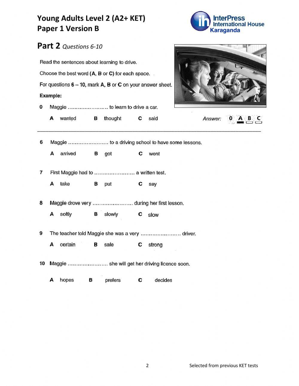 YAs Level 2 A2+ Reading B online exercise for | Live Worksheets