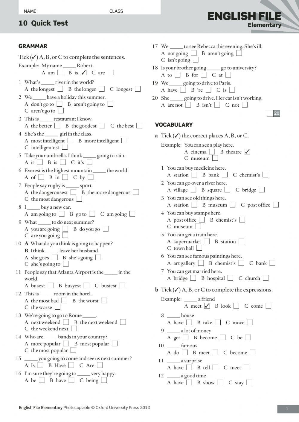 5887339 | EF Elementary Unit 10 Quick Test | Tikhomir