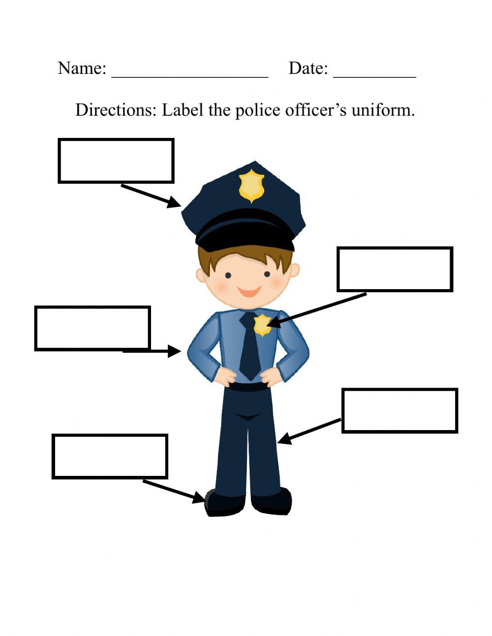 Label Police Officer Uniform worksheet | Live Worksheets