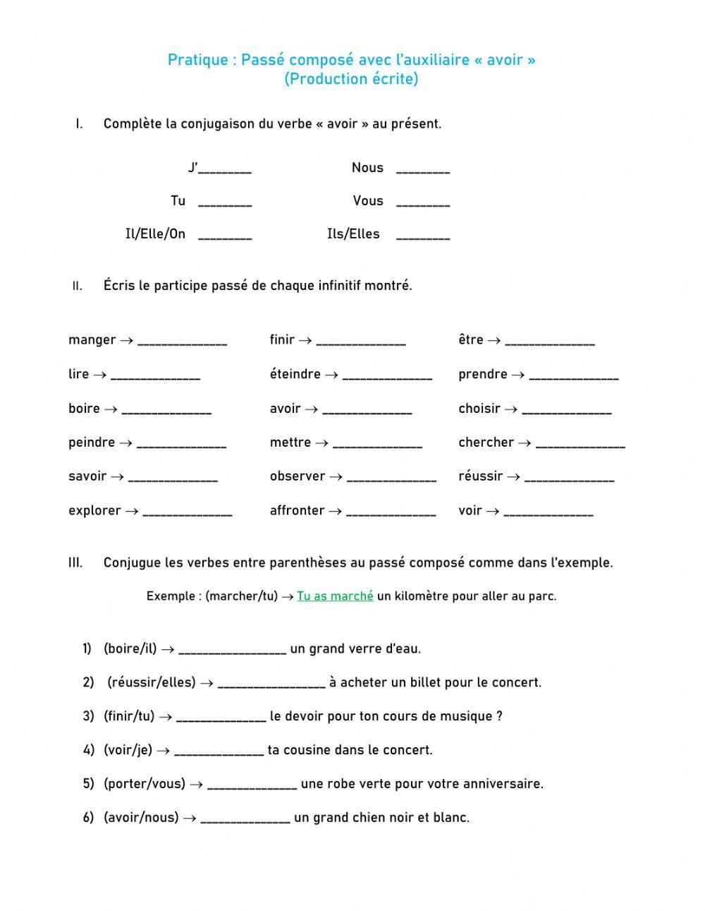 Passé composé a… | Free Interactive Worksheets | 300253