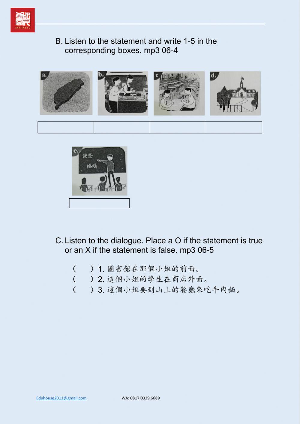 300416 | Traditional Mandarin Workbook 1 Unit 6 | Graha