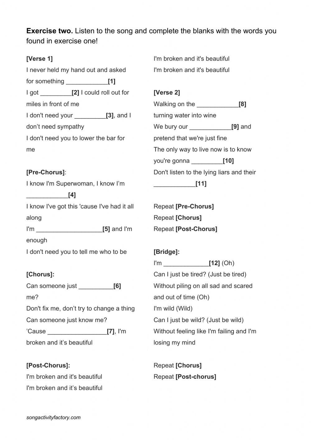 SAF - Broken & Beautiful worksheet | Live Worksheets