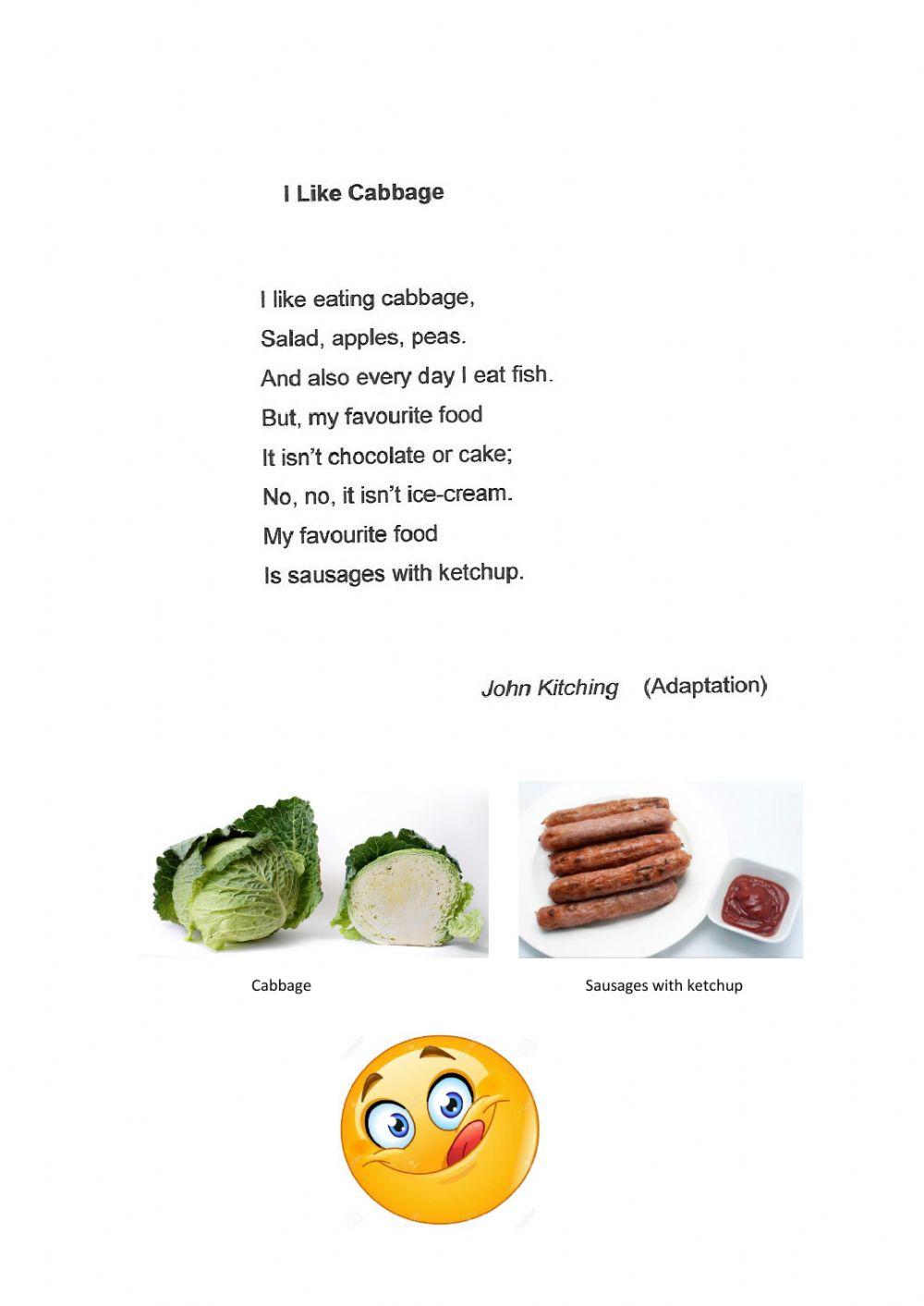 I like cabbage poem worksheet | Live Worksheets
