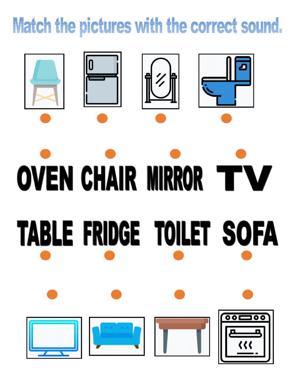 Furniture and Rhyming worksheet | Live Worksheets