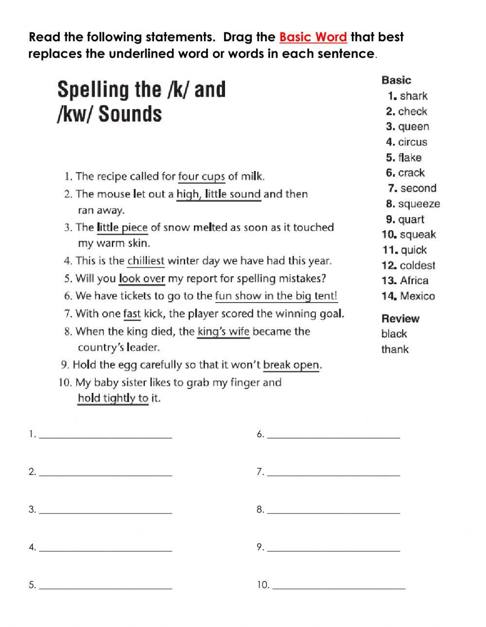 Spelling List 18 worksheet | Live Worksheets