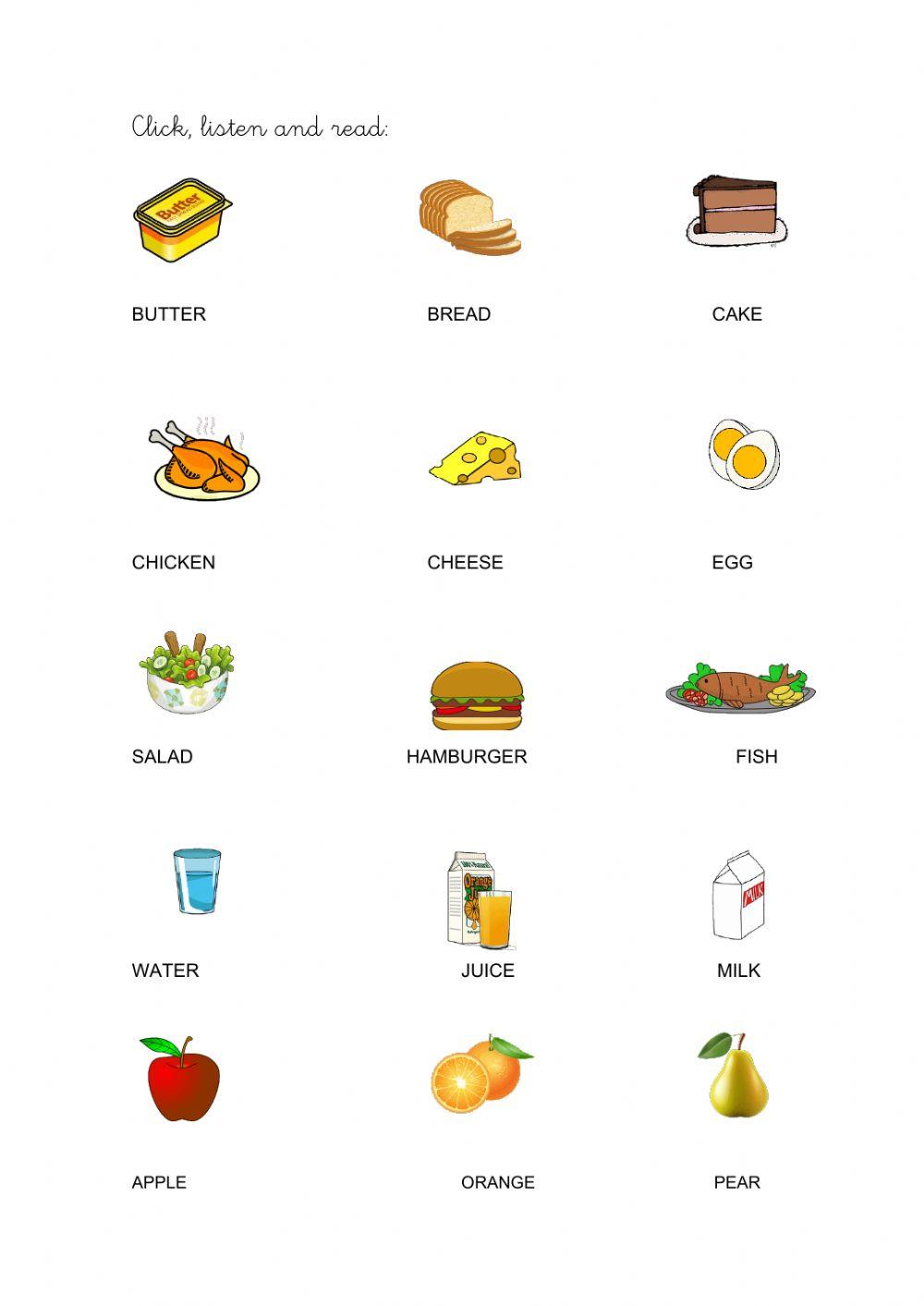 Food online exercise for Grade 1 | Live Worksheets