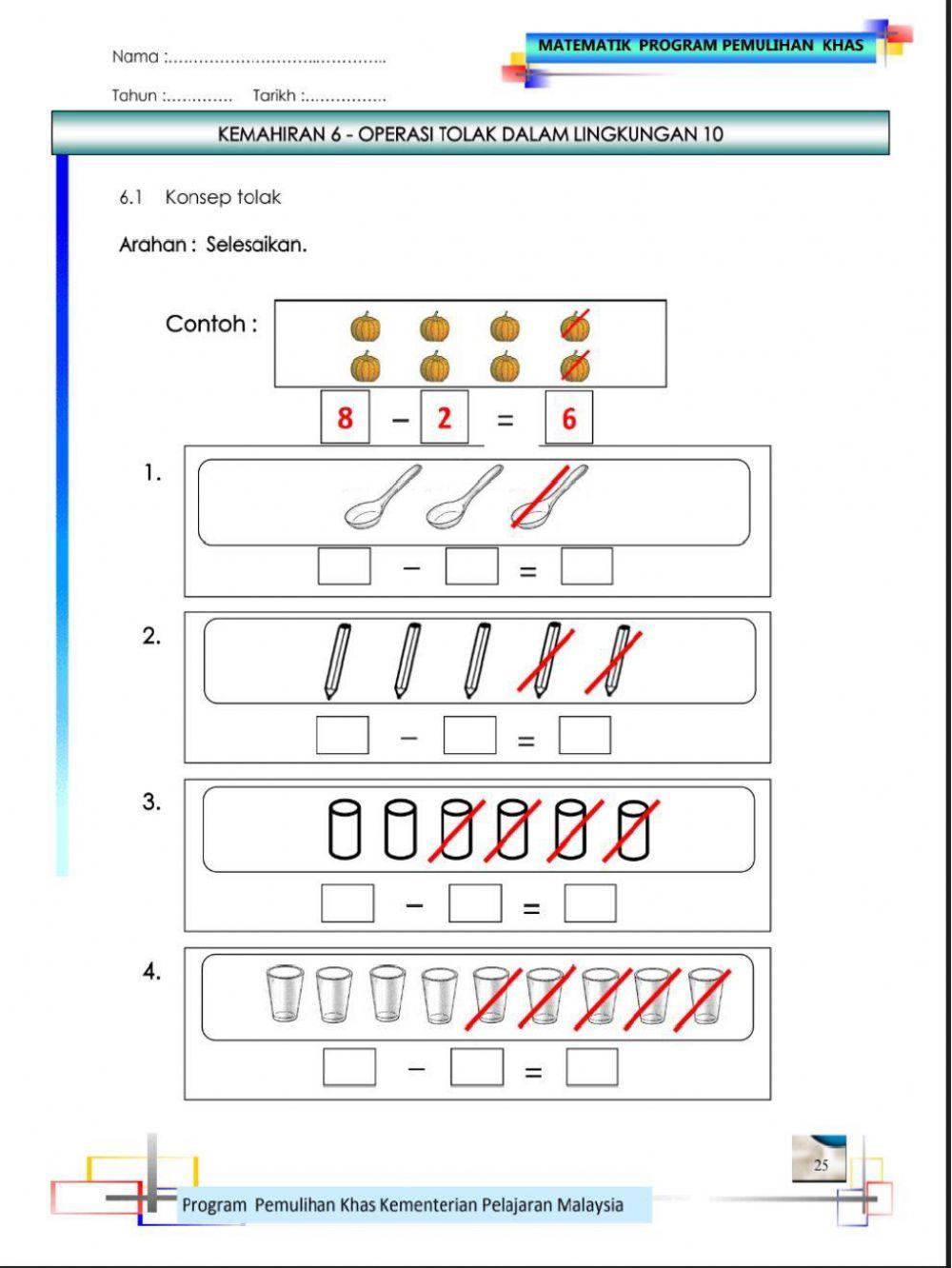 Operasi Tolak | Live Worksheets