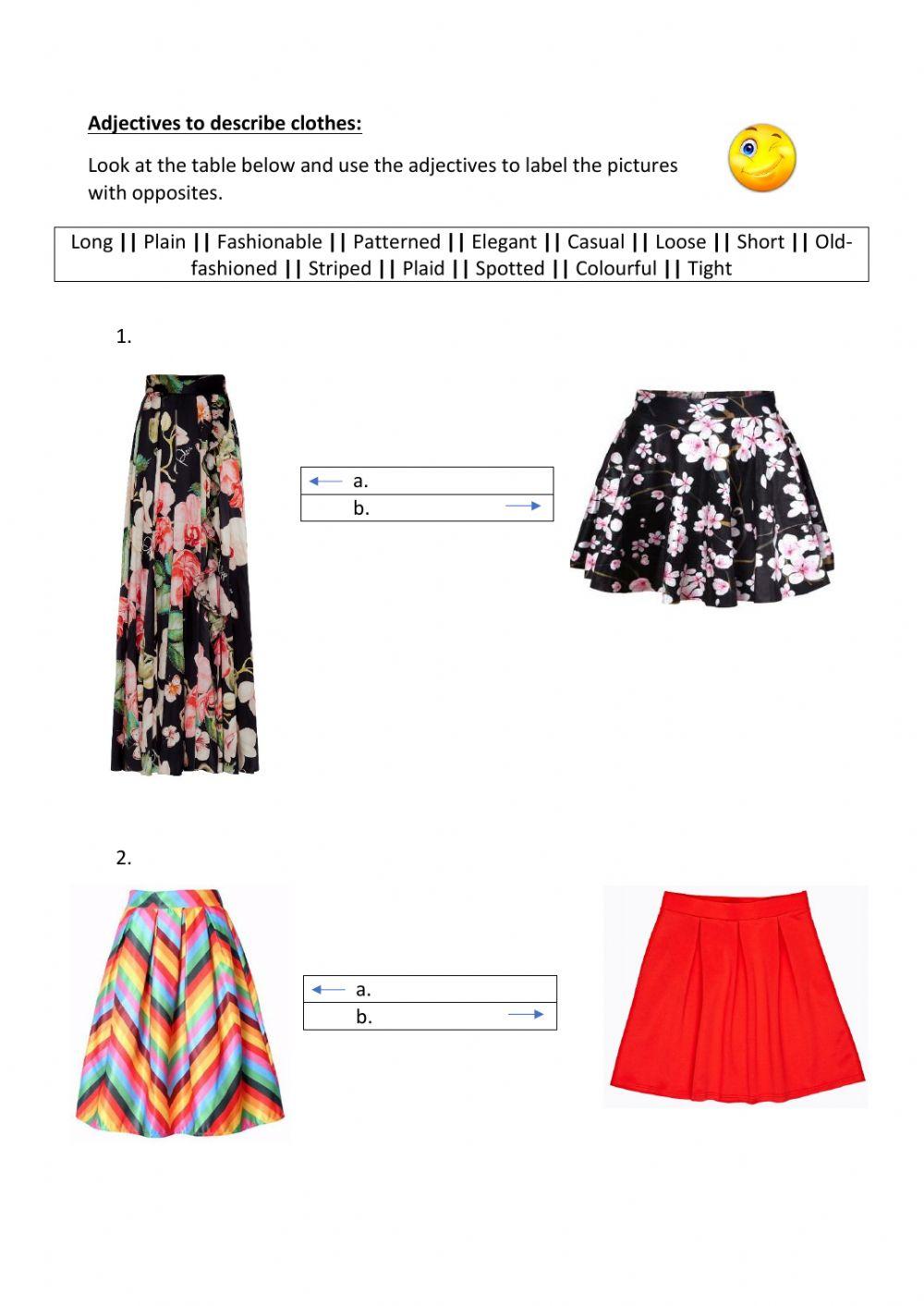 Adjectives to describe clothes online exercise for | Live Worksheets