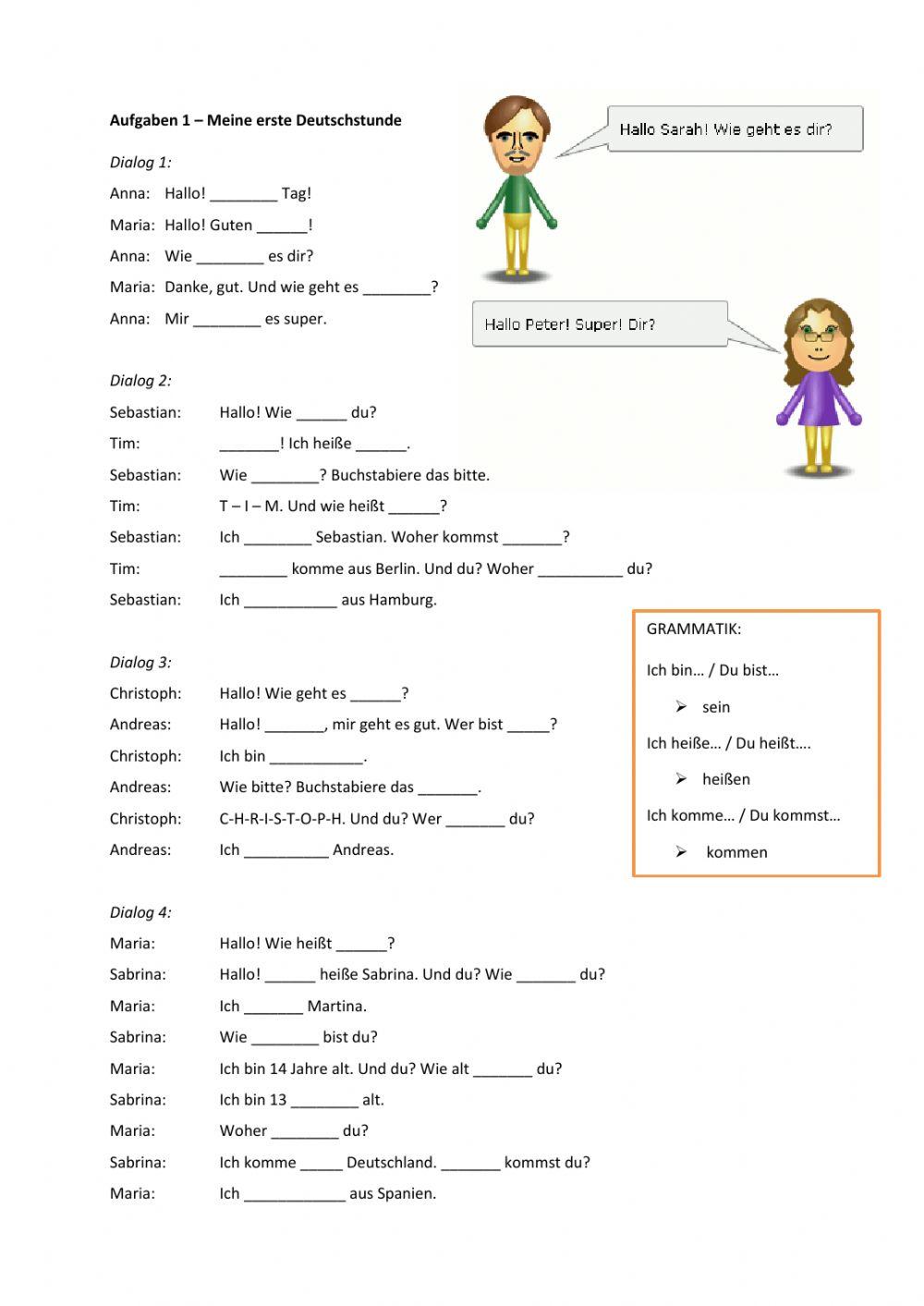 sich vorstellen online exercise for | Live Worksheets