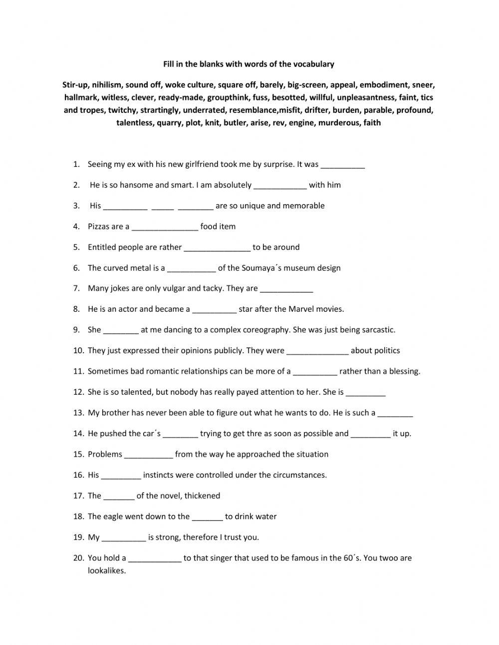 Advanced vocabulary exam worksheet | Live Worksheets