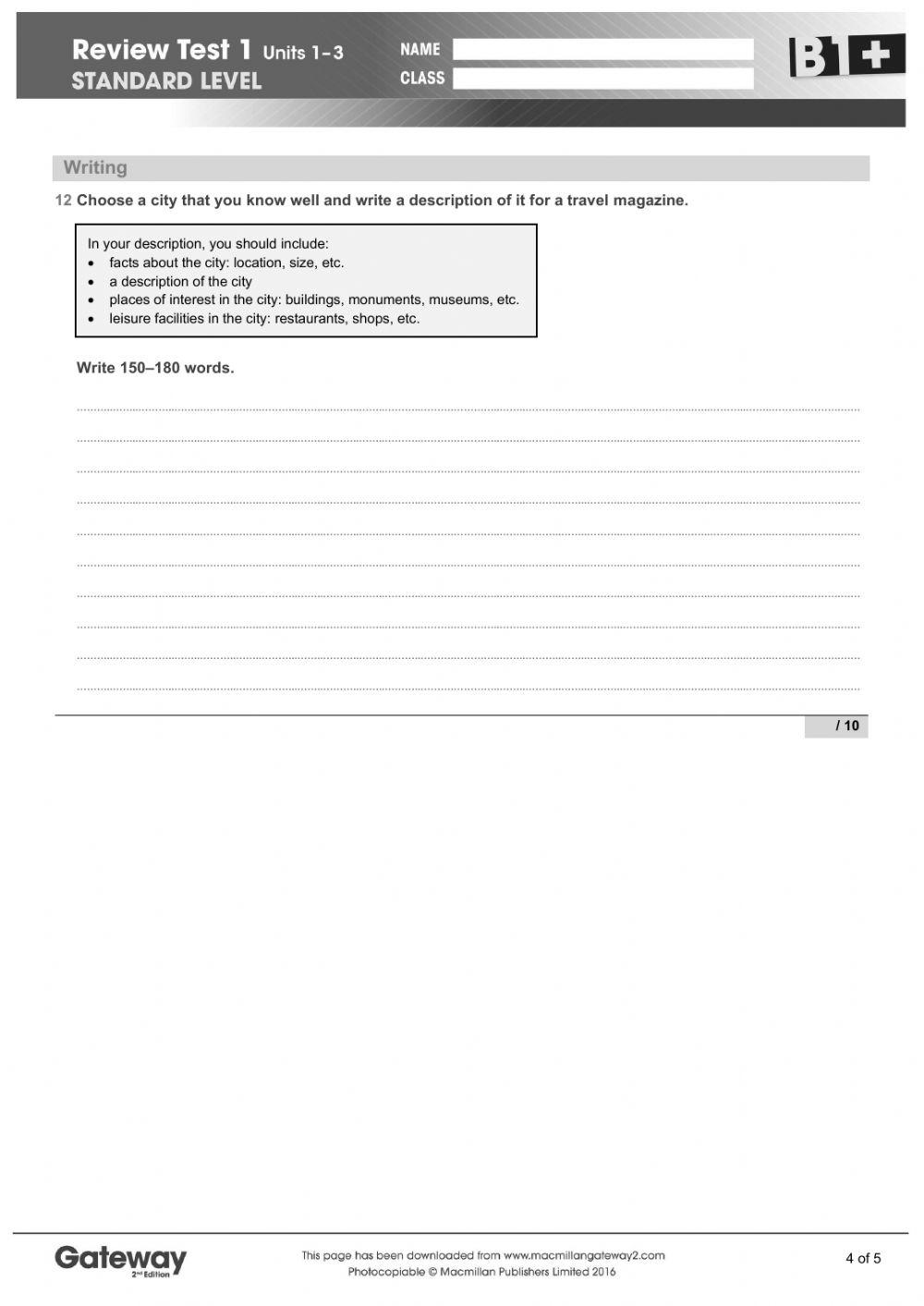 Gateway B1+ Test 1 Units 1-3 online exercise for | Live Worksheets