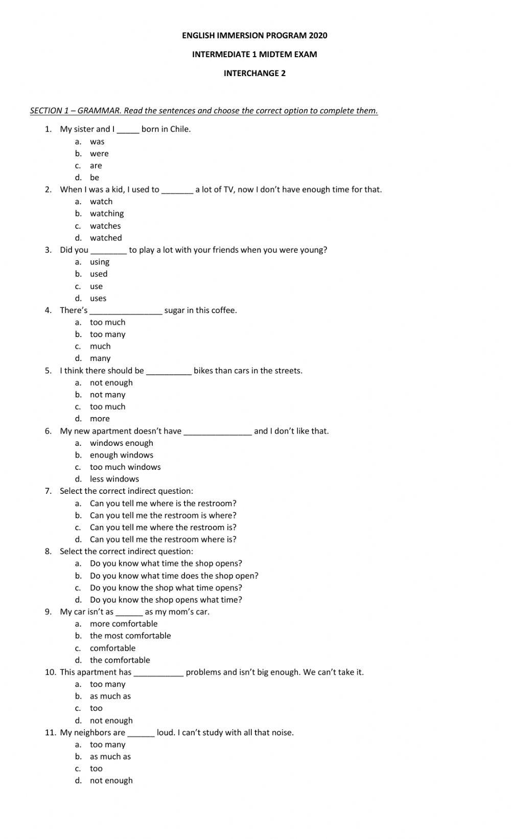 Interchange 2 Midterm online exercise for | Live Worksheets