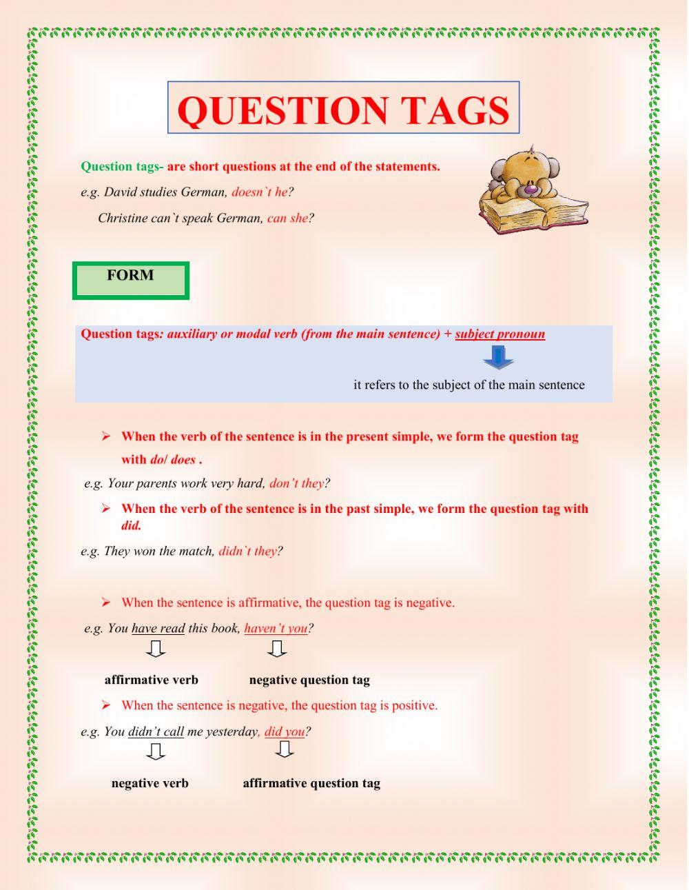 Questiuon tags worksheet | Live Worksheets