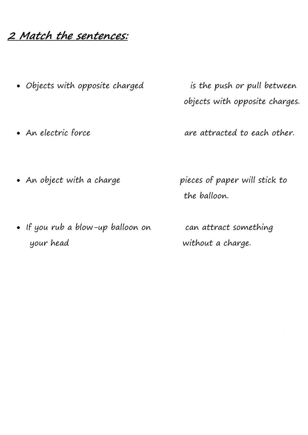 How charged objects behave worksheet | Live Worksheets