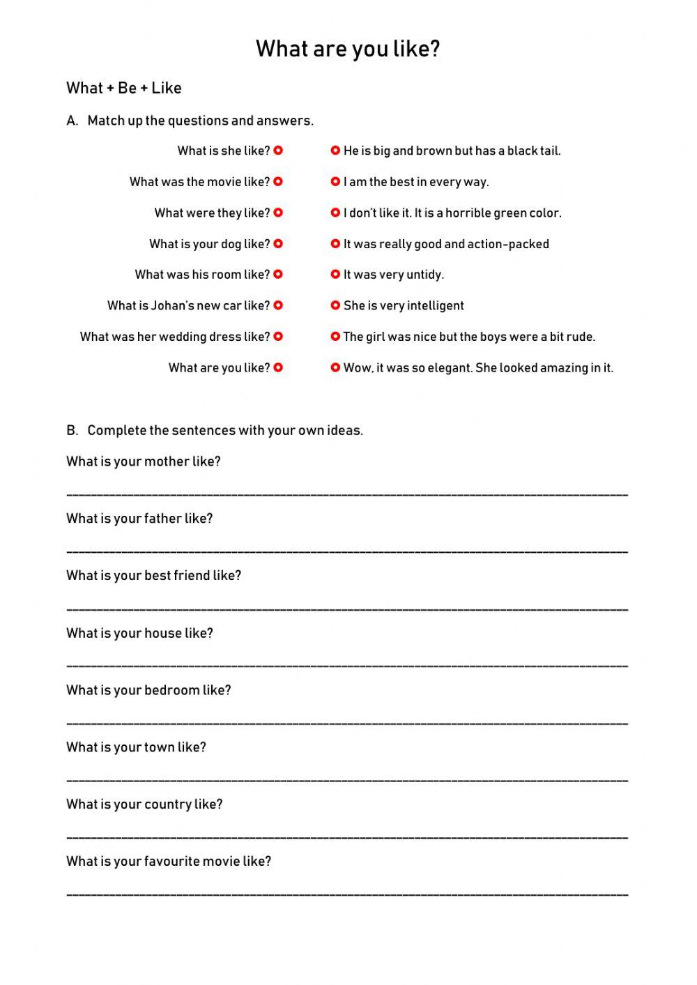 What + Be + Like | Free Interactive Worksheets | 303457