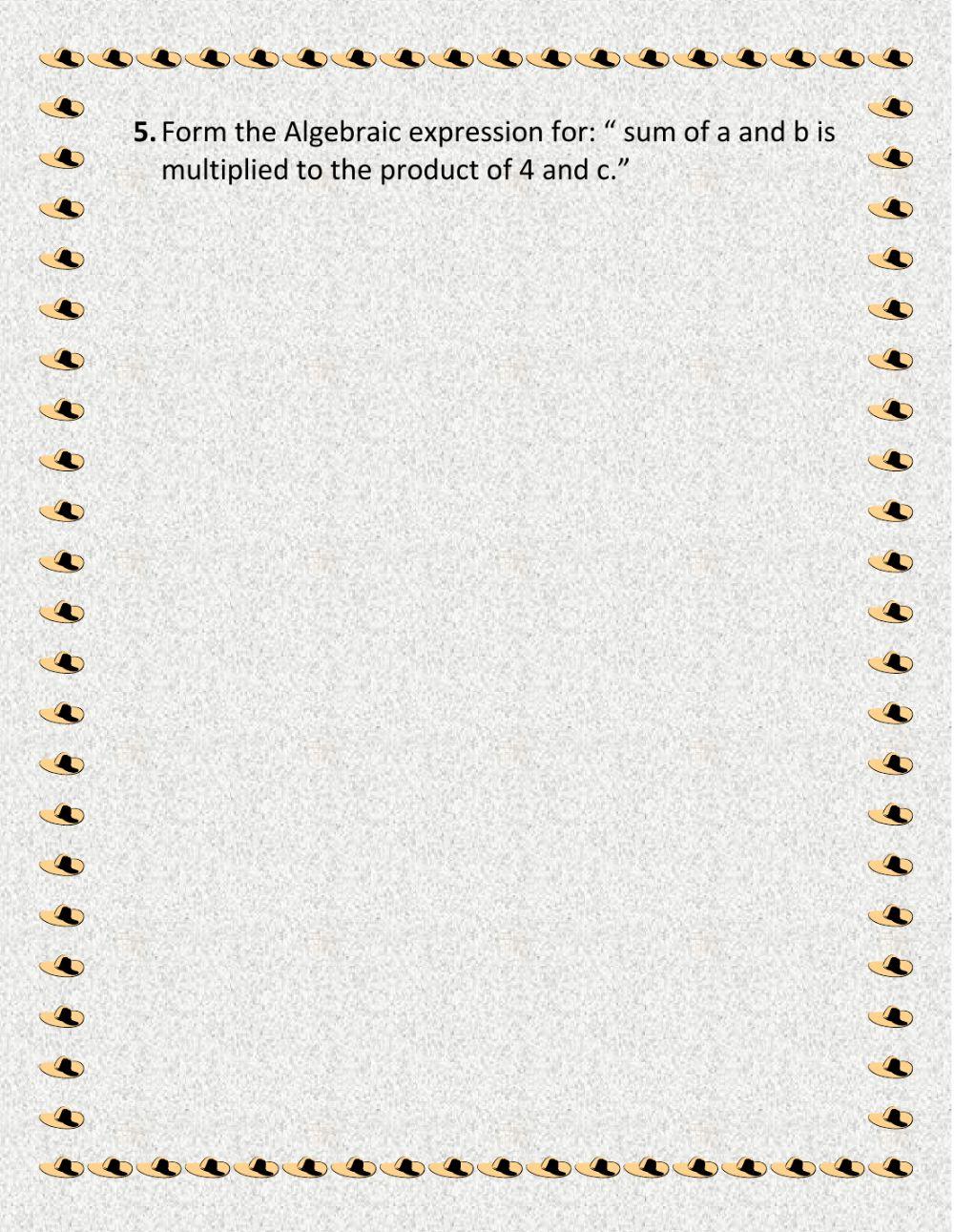 Algebraic expression worksheet | Live Worksheets