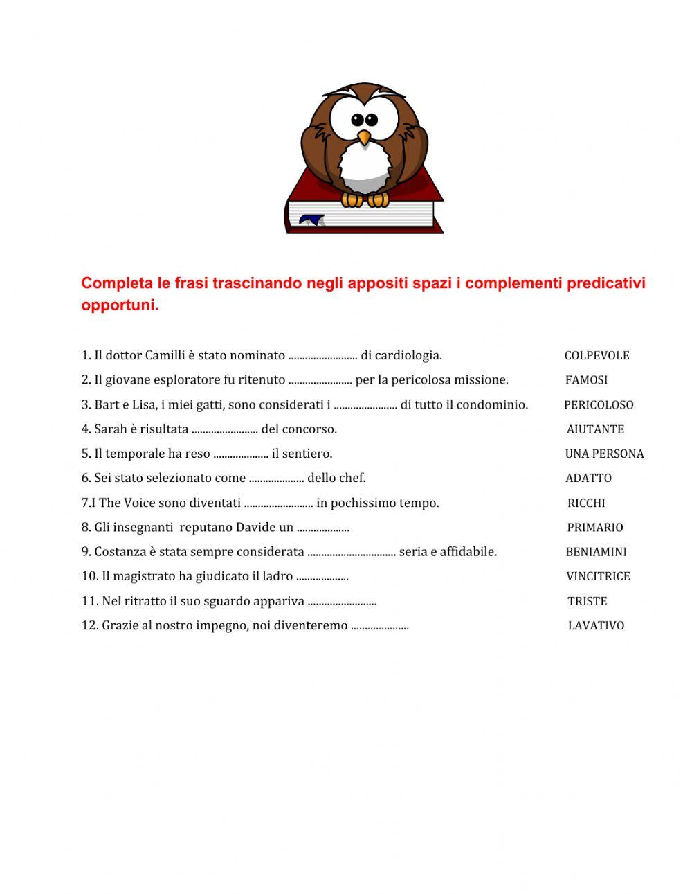 complementi predicativi worksheet | Live Worksheets