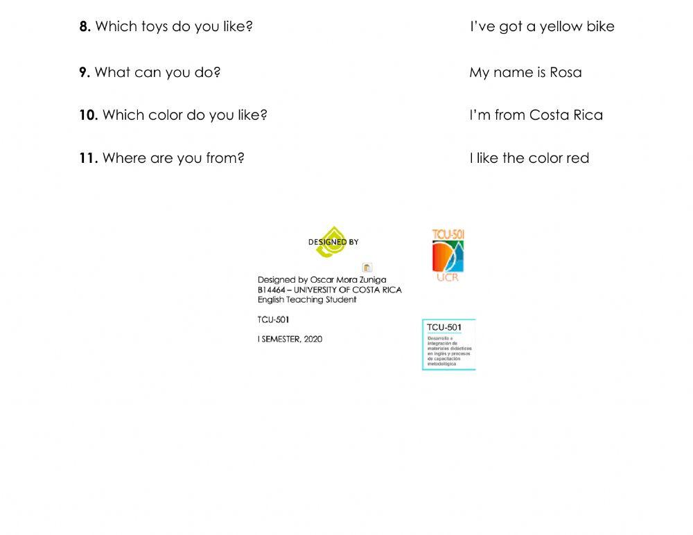 BASIC QUESTIONS MATCHING EXERCISE - Worksheet -1 - Second Grade - MEP ...