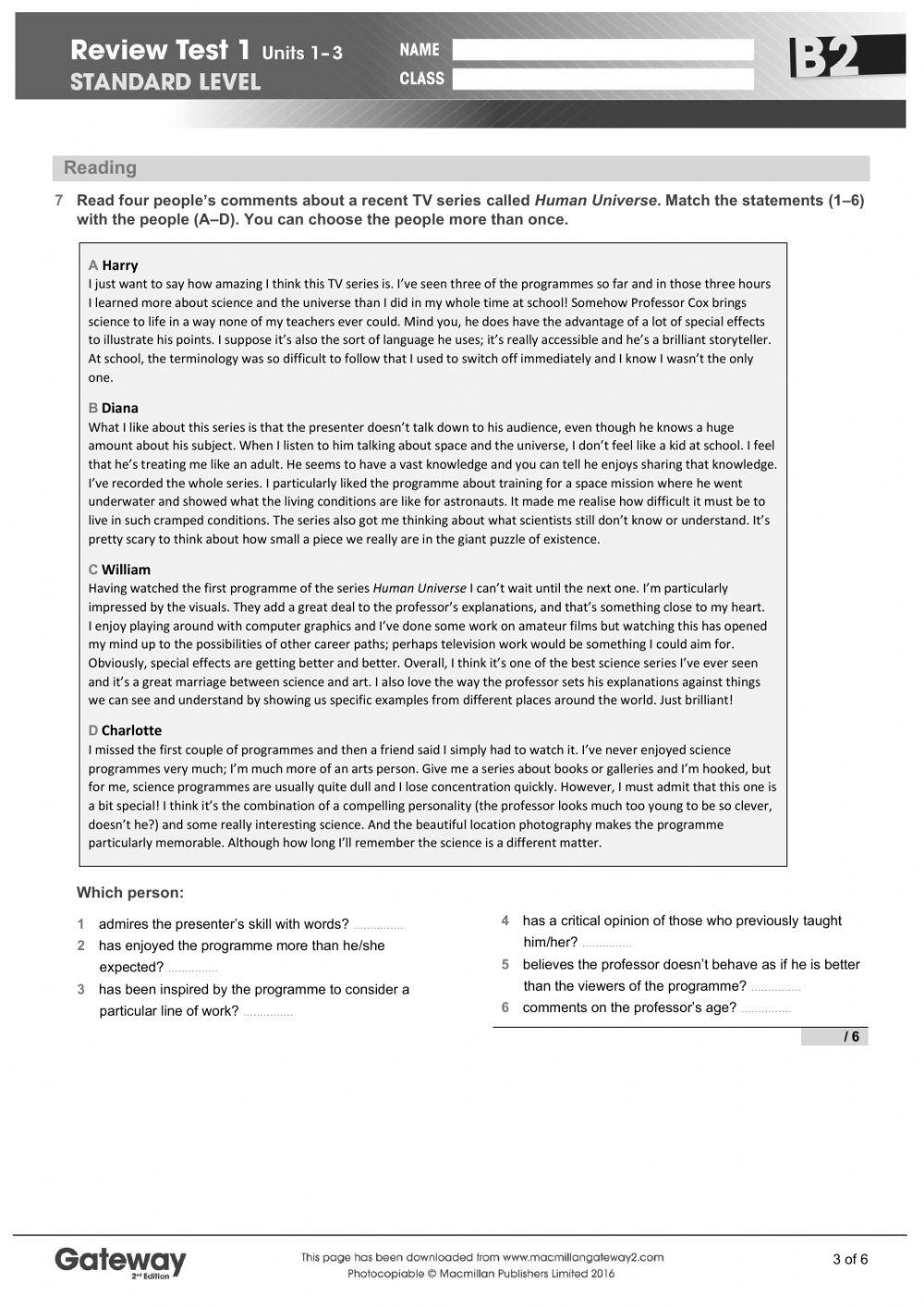 5897293 | Gateway B2 Test 1 Units 1-3 | linguaplovdiv