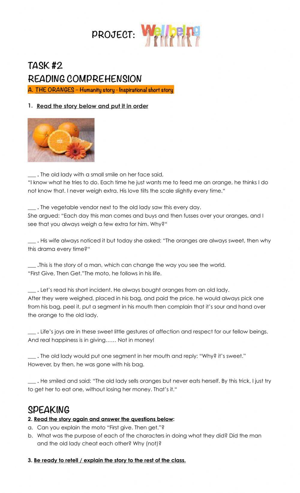 PROJECT:Well-being -TASK -2 worksheet | Live Worksheets