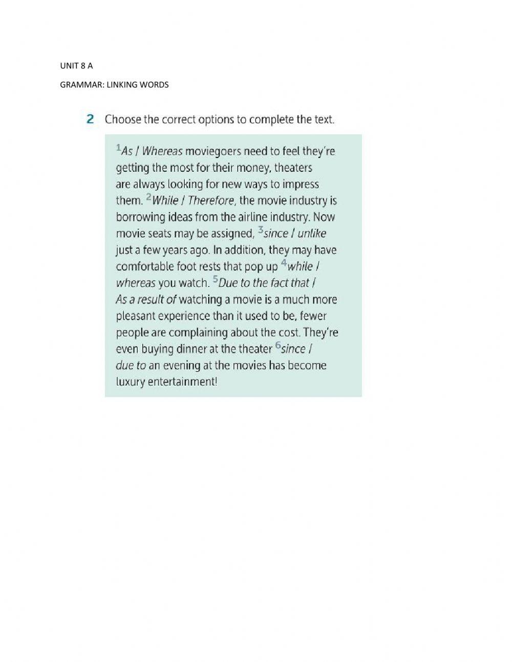 I 8 Grammar Unit 8A worksheet | Live Worksheets