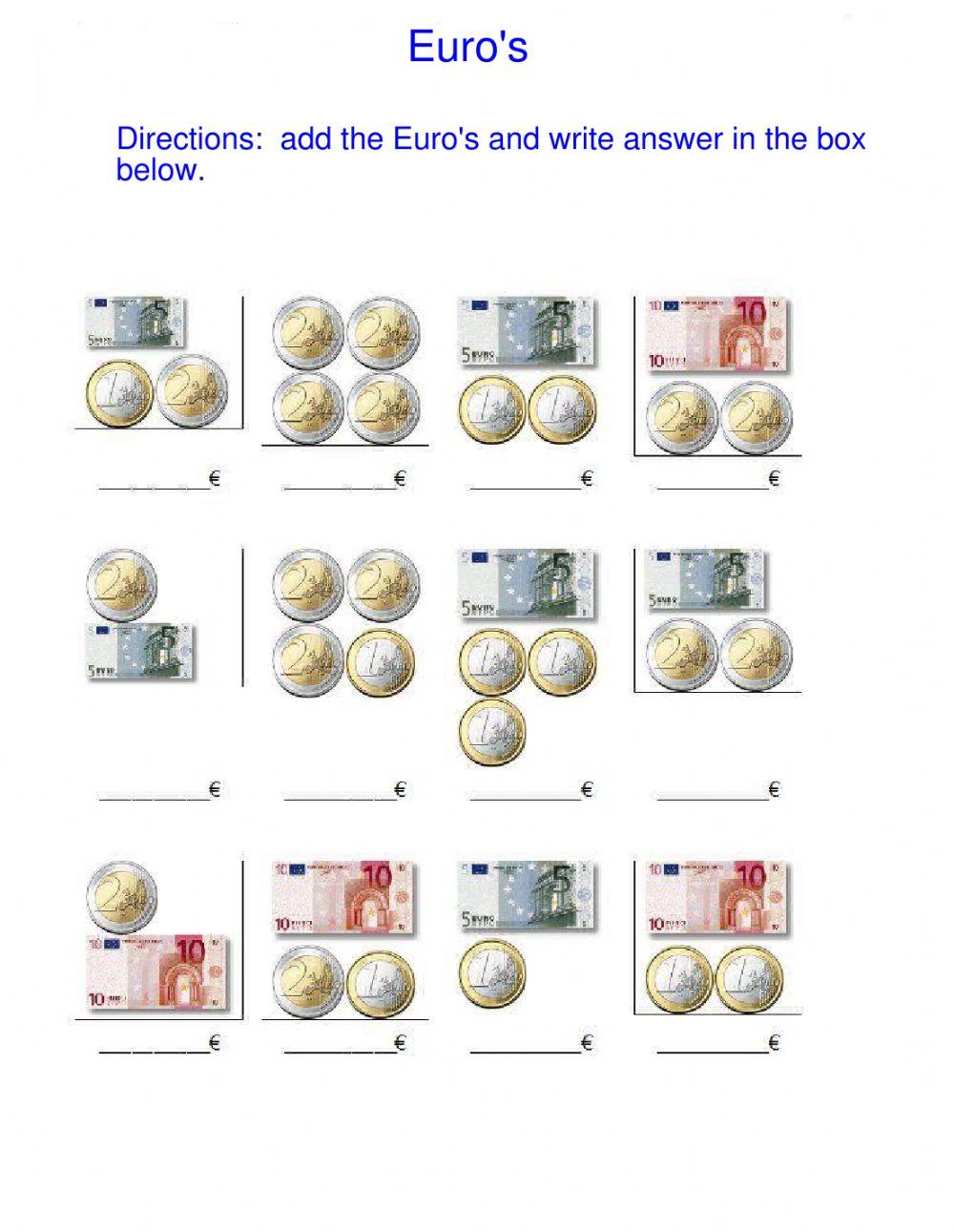 Euro currency worksheet | Live Worksheets