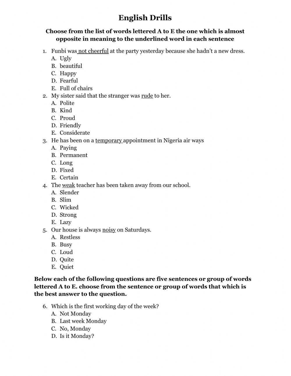 English Drills worksheet | Live Worksheets