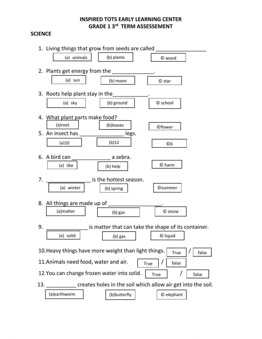 1st Grade Scien… | Free Interactive Worksheets | 305969