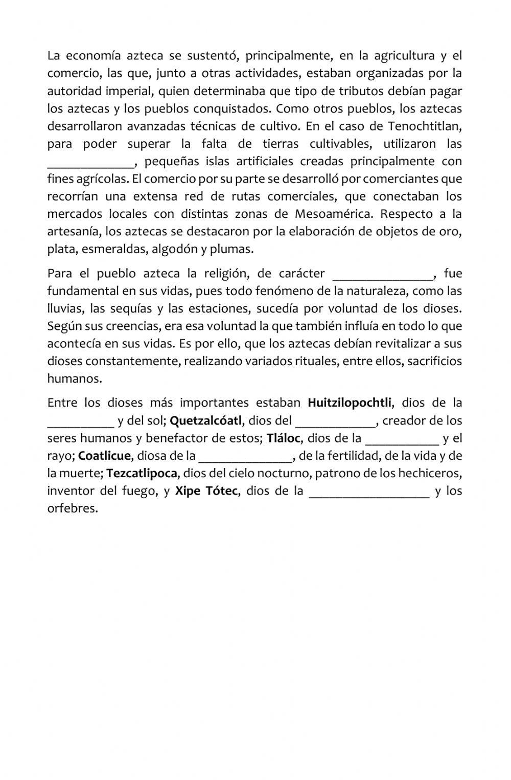 Ficha completación Los Aztecas worksheet | Live Worksheets