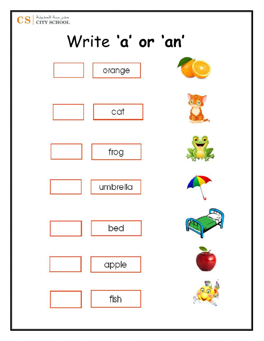 Use a or an 5872886 | Srividhyadevi | Live Worksheets