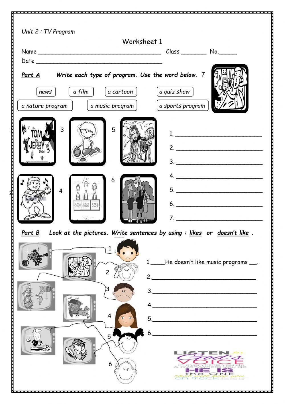 TV Program ws 1 worksheet | Live Worksheets