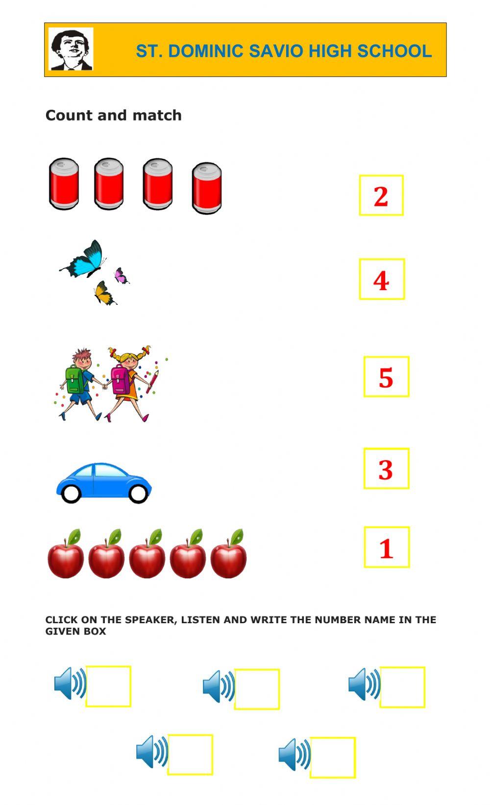 Number Names 1 - 5 worksheet | Live Worksheets