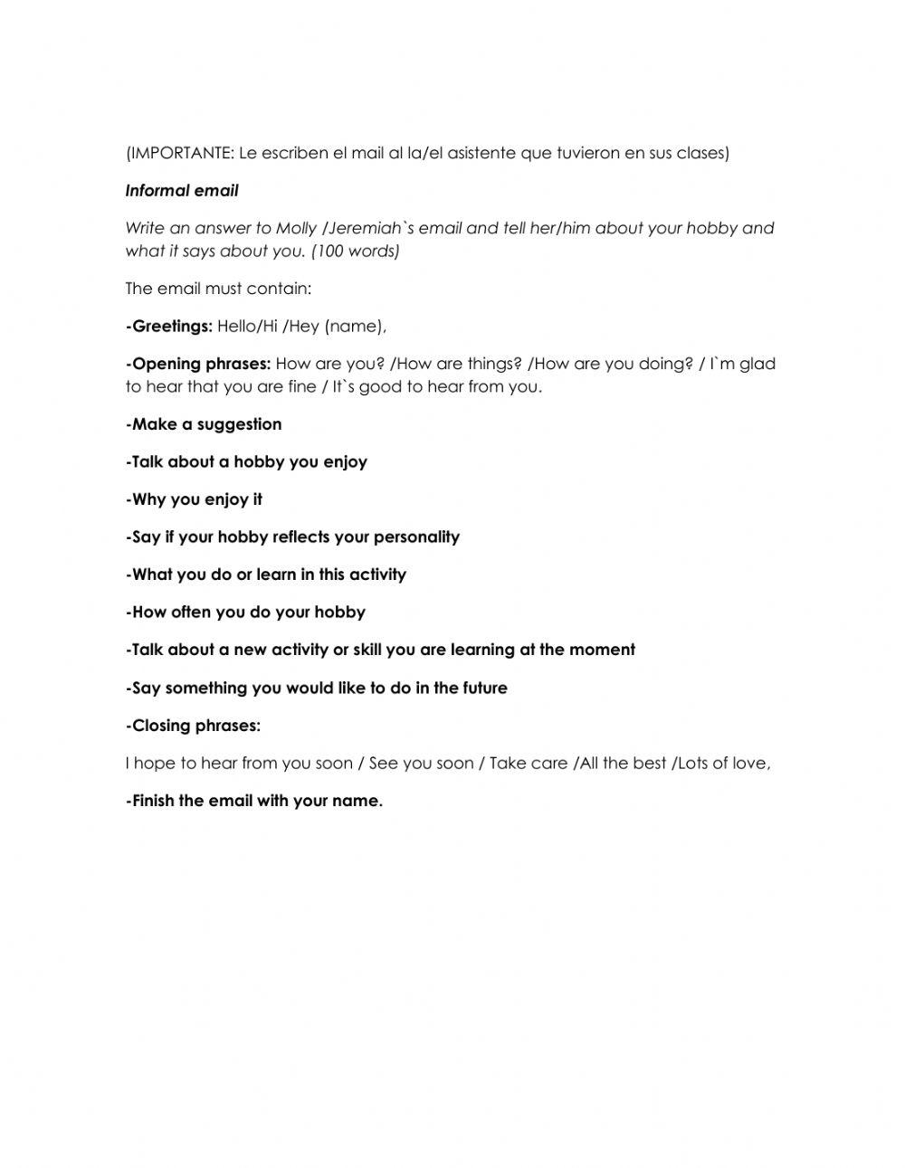 Informal email exercise | Live Worksheets