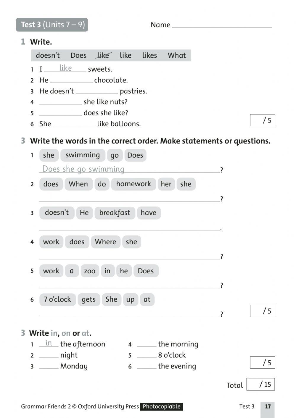Grammar Friends 2 Test 3 online exercise for | Live Worksheets