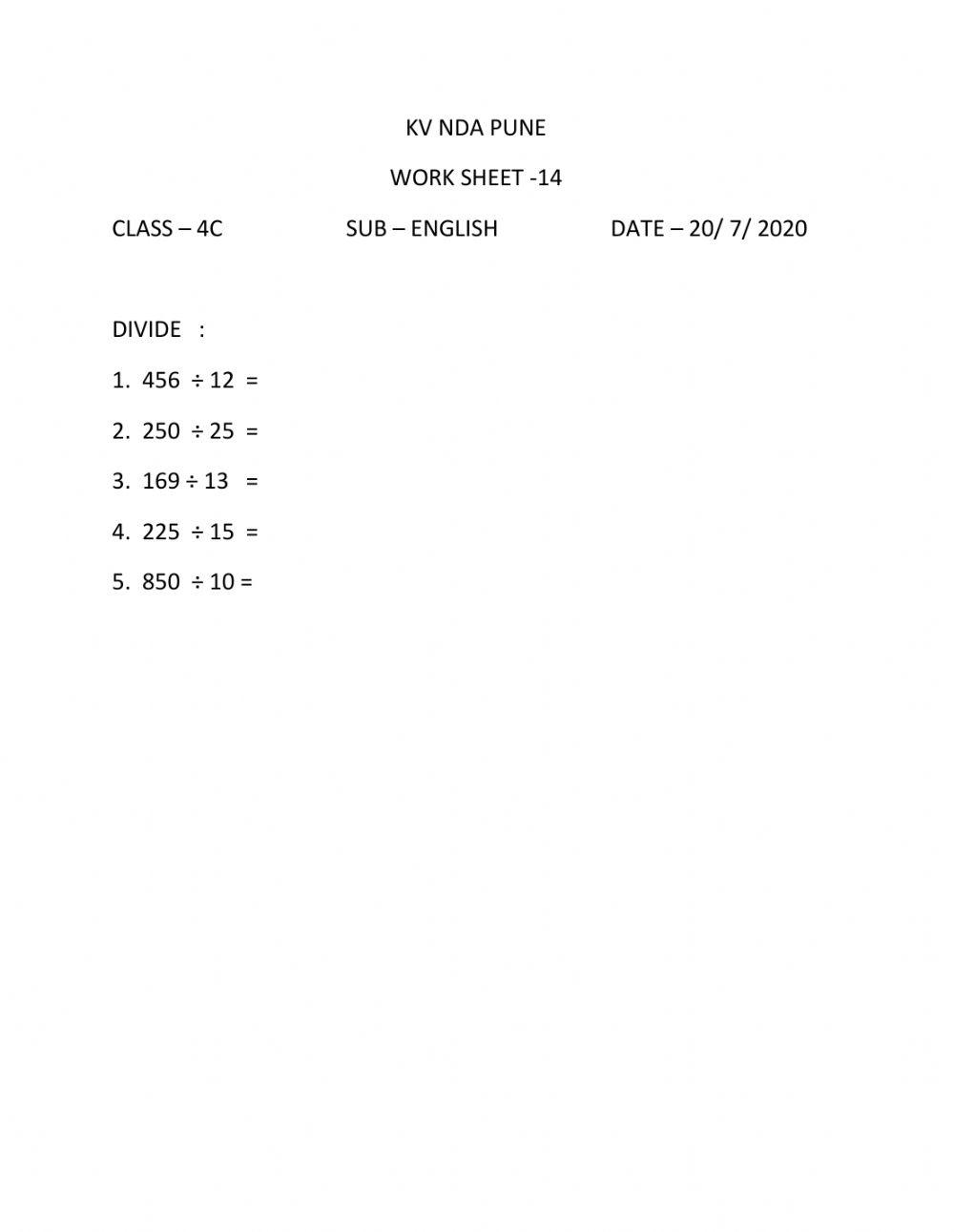Division Math worksheet | Live Worksheets