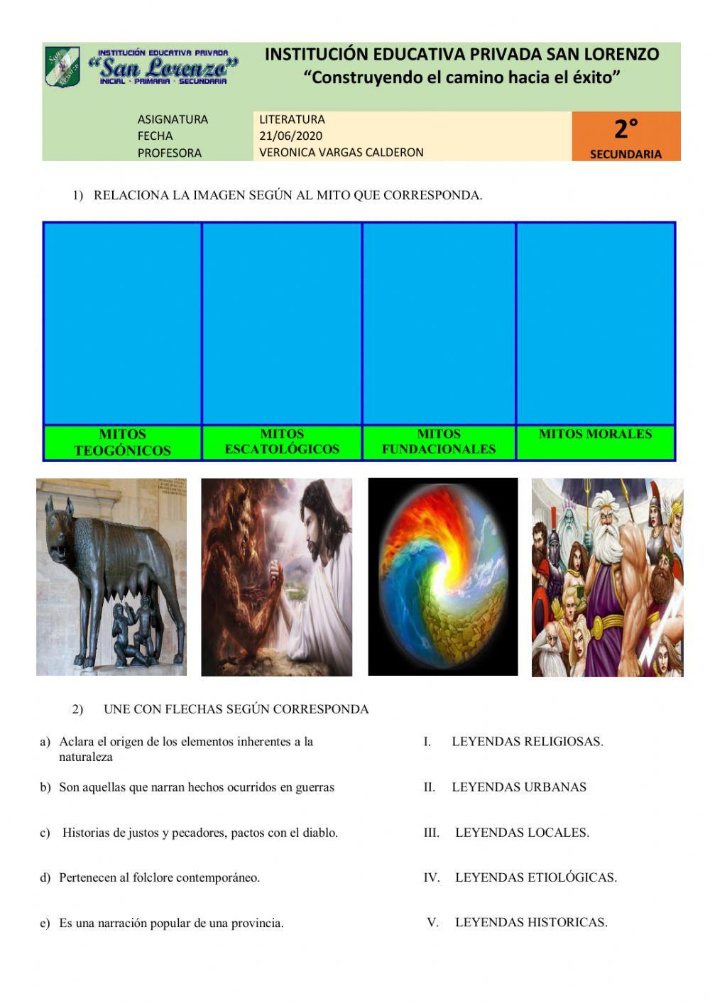 Mito y leyenda worksheet | Live Worksheets